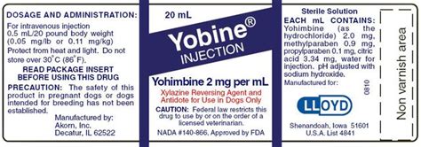 Yobine® Injection Yohimbine Sterile Solution 2 0 Mg Ml Veterinary