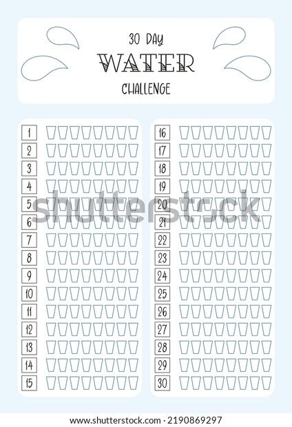 30 Day Water Challenge Tracker Printable 库存矢量图（免版税）2190869297