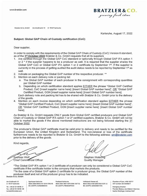 Global Gap Chain Of Custody Certification Coc Mission Pdf Service Industries Business