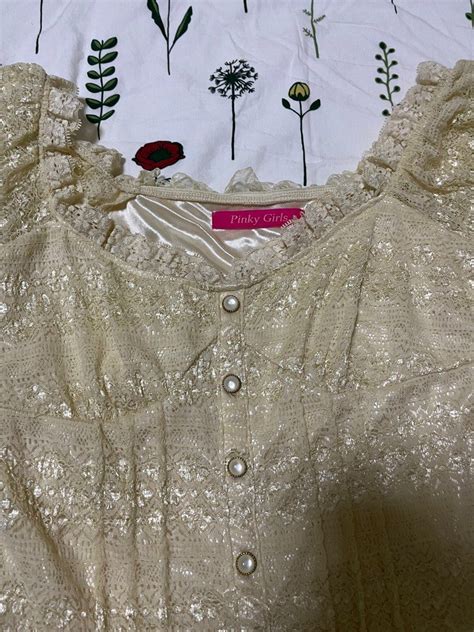Cream Milkmaid Japanese Button Lace Ruffles Puff Sleeves Shimmery