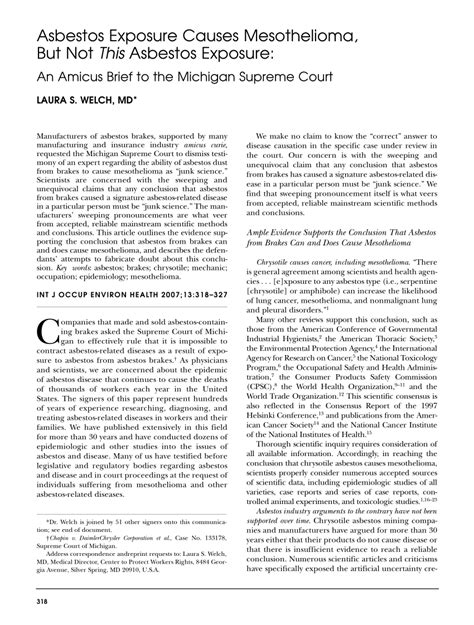 Pdf Asbestos Exposure Causes Mesothelioma But Not This Asbestos Exposure