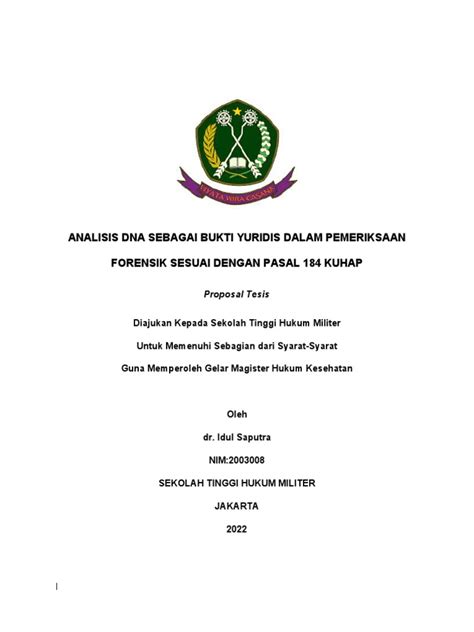 Perbaikan Proposal Analisis Dna Sebagai Bukti Yuridis Dalam Analisis