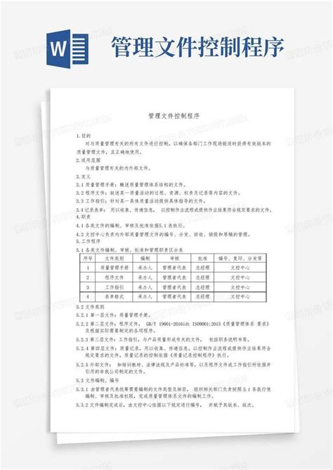 管理文件控制程序Word模板下载 编号lynyynmr 熊猫办公