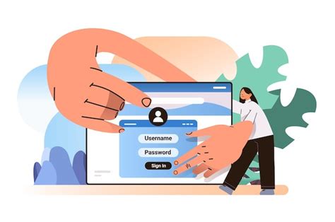 premium vector woman login to social media app mobile or computer