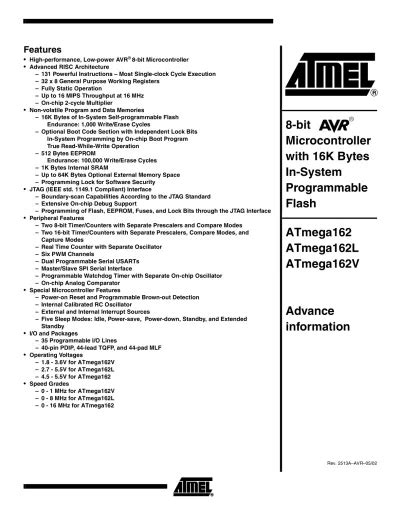 Jtag Interface And On Chip Debug Atmega162