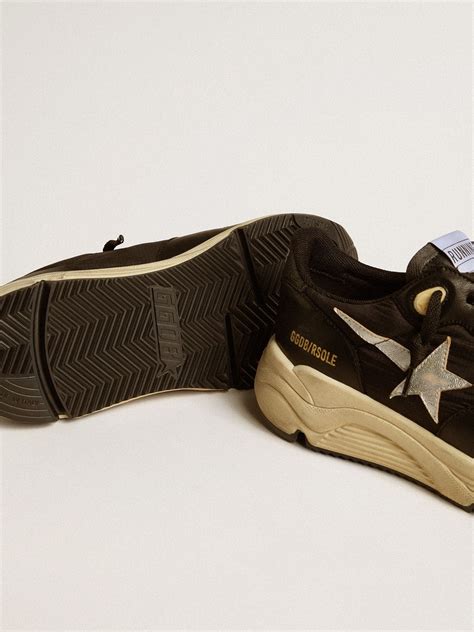 Women S Running Sole In Black Nappa Leather And Nylon With A Silver