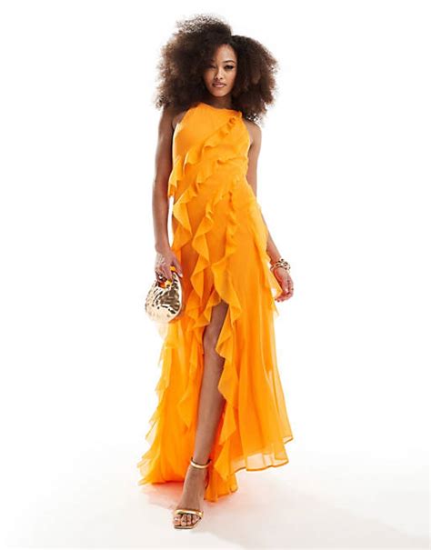 Asos Design Robe Longue Dos Nageur à Volants Et Ourlet Plongeant