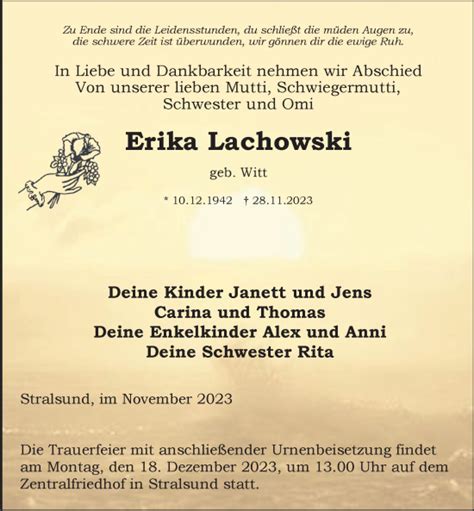 Traueranzeigen Von Erika Lachowski Trauer Anzeigen De
