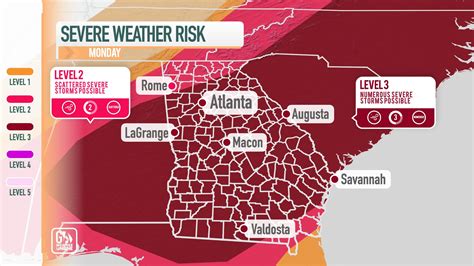 Georgia The Threat For Severe Storms Monday Was Upgraded To A Level 3 Risk For A Large Portion