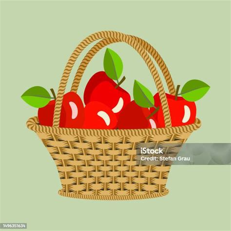 Vektor Keranjang Dengan Ilustrasi Buah Apel Ilustrasi Stok Unduh