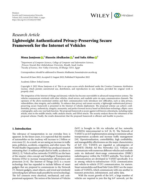 Pdf Lightweight Authenticated Privacy Preserving Secure Framework For The Internet Of Vehicles