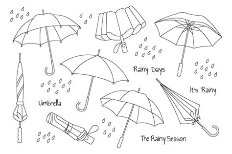 Premium Vector Set Of Rain Umbrellas Open And Closed Umbrellas