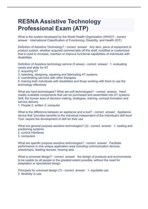 Resna Assistive Technology Professional Exam Question And Answers Correctly Solved 2023 2024