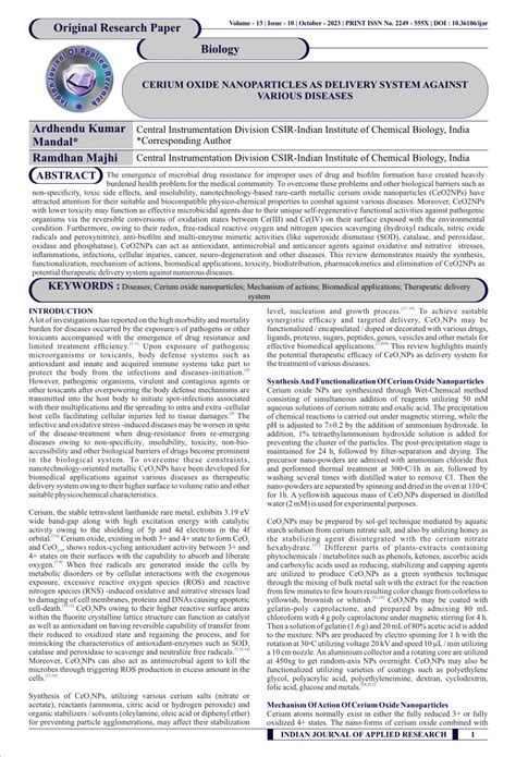 Pdf Cerium Oxide Nanoparticles As Delivery System Against Various Diseases