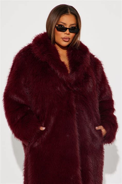 Dreamin Big Faux Fur Coat Burgundy Fashion Nova