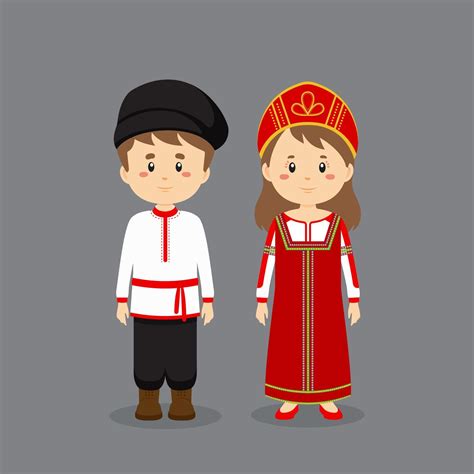 Download Couple Character Wearing Russian National Dress For Free