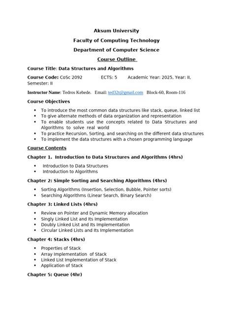 Course Outlinecs Data Structure Pdf Queue Abstract Data Type