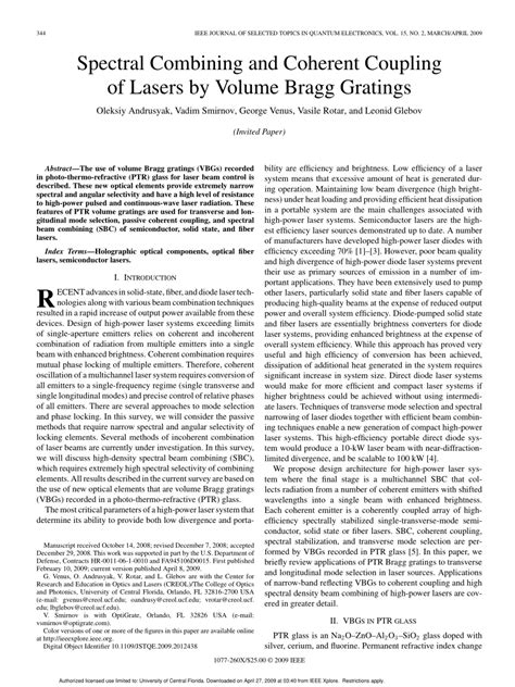 Pdf Spectral Combining And Coherent Coupling Of Lasers By Volume Bragg Gratings