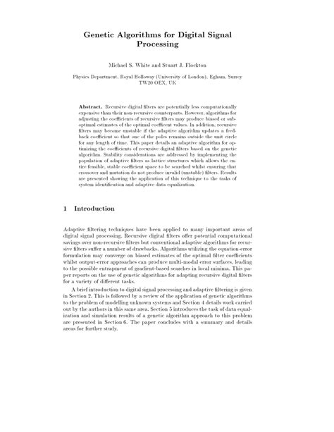 Pdf Genetic Algorithms For Digital Signal Processing