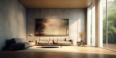 Interior Modern Living Room Building With Empty Wall Stock Illustration