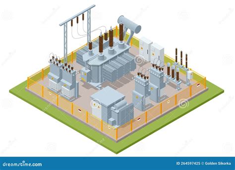 Isometric Transformer Electric Energy Factory Distribution Chain