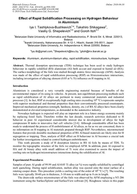 Effect Of Rapid Solidification Processing On Hydrogen Behaviour In