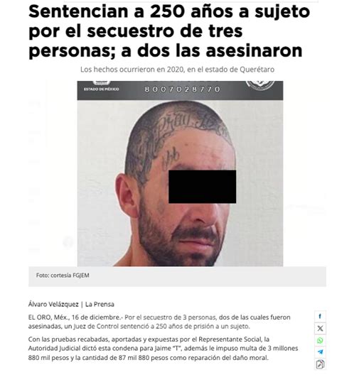 Sentencian A 250 Años A Sujeto Por El Secuestro De Tres Personas A Dos