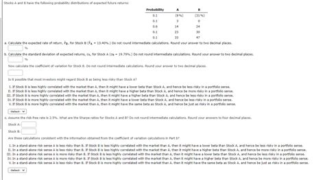 Solved Stocks A And B Have The Following Probability Chegg Com