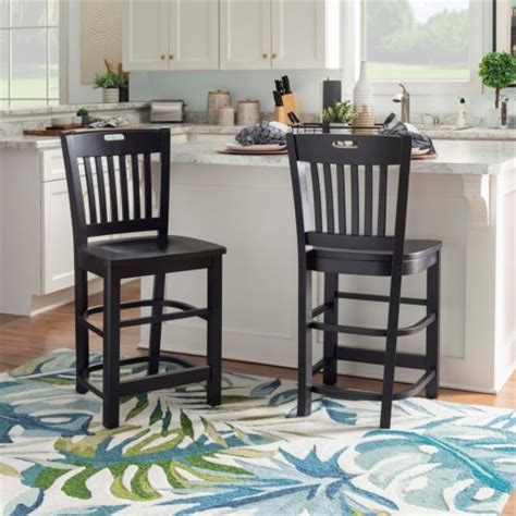 Linon Leigh Wood Commercial Grade Set Of Two Counter Stools In Black 1