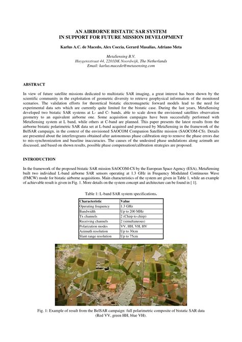 Pdf An Airborne Bistatic Sar System In Support For Future Mission Development