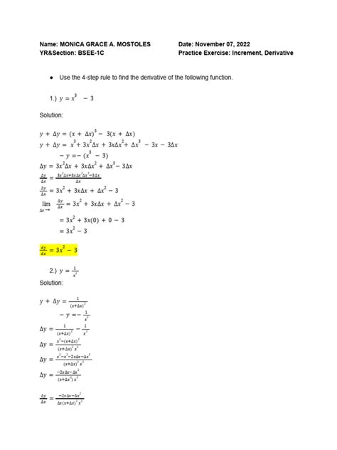 practice exerciseincrementderivative and derivative of the algebraic