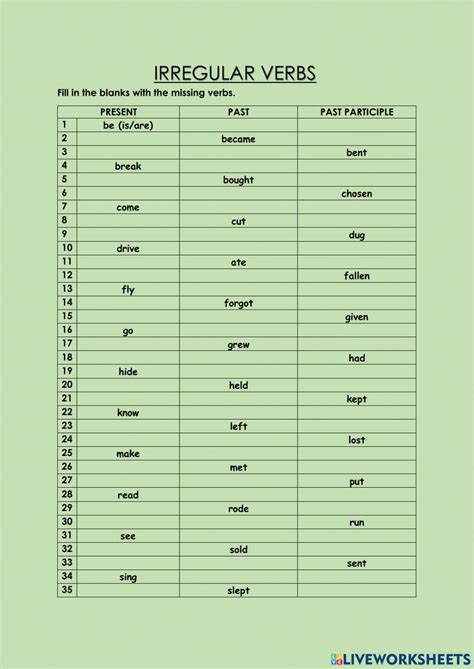 Irregular Verbs Online Exercise For Grade 4 Live Worksheets