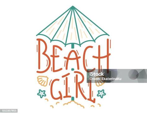 손으로 쓴 붓글씨 글자 해변 소녀 벡터 격리 스티커 모래 조개 불가사리에 비치 파라솔 라인 아트 스타일 0명에 대한 스톡 벡터 아트 및 기타 이미지 Istock