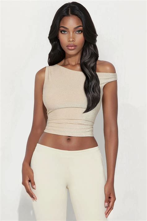 Mina Metallic Off Shoulder Top Nude Fashion Nova