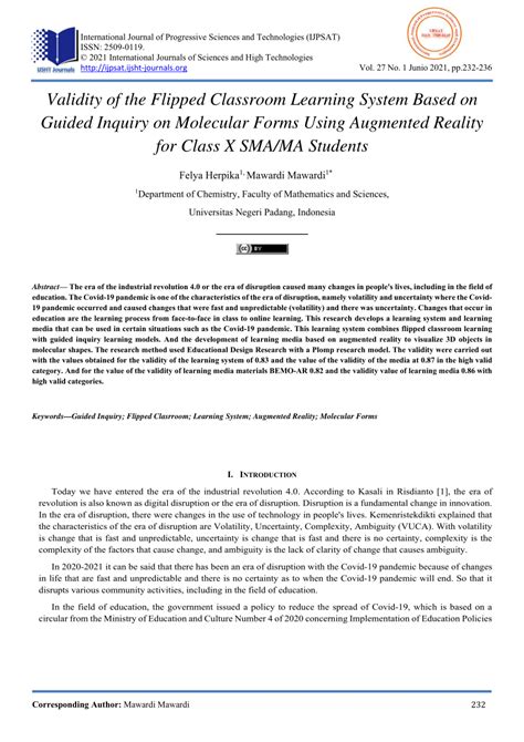 Pdf Validity Of The Flipped Classroom Learning System Based On Guided Inquiry On Molecular