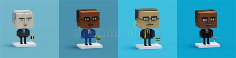 3d illustration businessman in various costumes 3d rendering voxels isolated in blue background