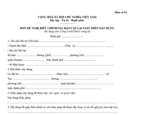 Mẫu đơn xin điều chỉnh giấy phép xây dựng ACC Khánh Hòa