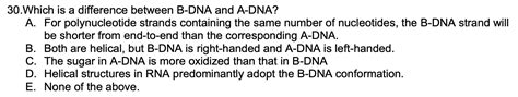 Solved Which Is A Difference Between B DNA And A DNA A Chegg Com