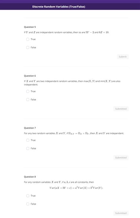Solved Discrete Random Variables True False Question If Chegg