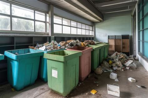 Premium Ai Image Recycling Center With Bins Of Various Materials For Sorting And Recycling