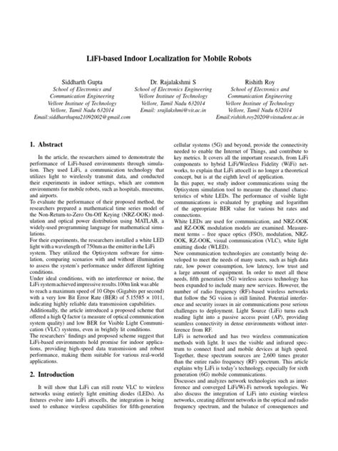 Lifi Based Indoor Localization For Mobile Robots Pdf Modulation Wi Fi