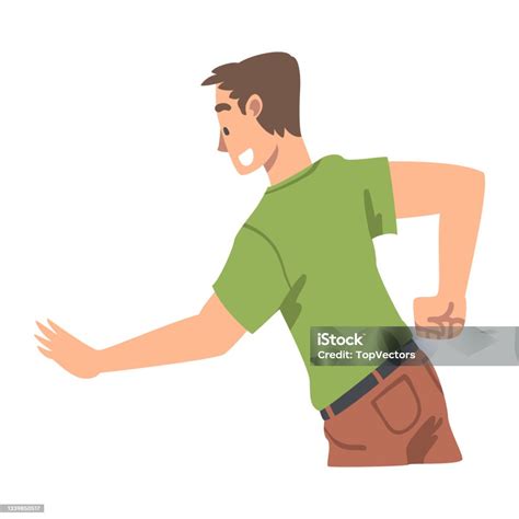 짧은 인사말 이나 이별 전통 벡터 일러스트로 흔들에 대 한 손을 주는 행복 한 남자 개념에 대한 스톡 벡터 아트 및 기타 이미지 개념 긍정적인 감정 표현 남자