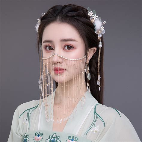 漢服頭飾 女面簾 古風 遮臉 流蘇 面紗 發飾 古代 仙氣 羽毛 發鬢 古裝 配飾品 華服頭飾 古裝配飾 蝦皮購物