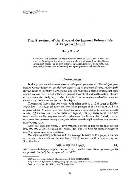 Pdf Fine Structure Of The Zeros Of Orthogonal Polynomials A