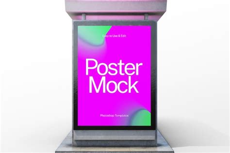 투시도가 있는 버스 정류장에서 포스터 광고판 목업 프리미엄 Psd 파일