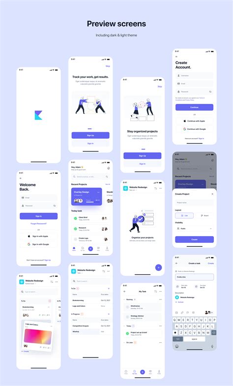 kanban project management app ui kit figma resources app