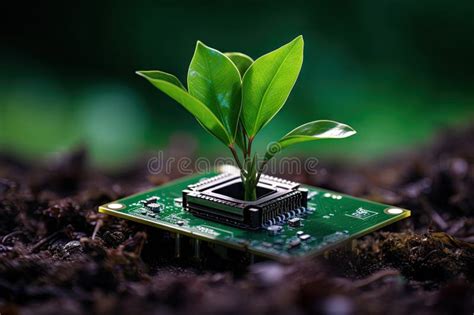 A Green Circuit Board Sprouts A Small Leafy Tree Stock Illustration Illustration Of Sockets