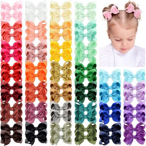 70 Pieces Hair Bows For Girls 3 Inch Grosgrain Ribbon