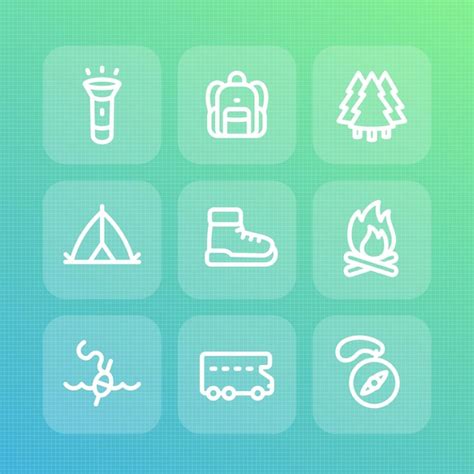 Premium Vector Camping Line Icons Set Backpack Hike Trekking Forest