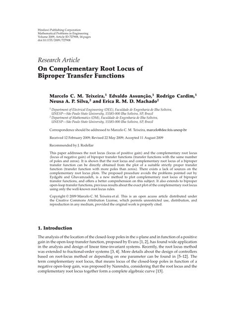 Pdf On Complementary Root Locus Of Biproper Transfer Functions